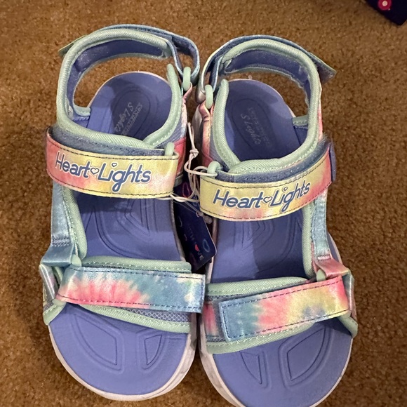 Skechers | Shoes | Skechers Heart Lights Blue Multicolor Girls Lightup ...